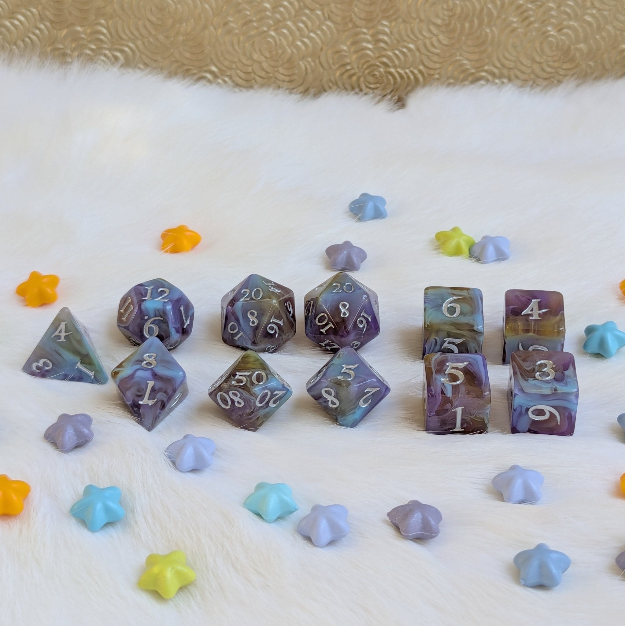 Mystic Riptide 11-Piece Dice Set | Marbled Blue Purple Orange | Fennek ...