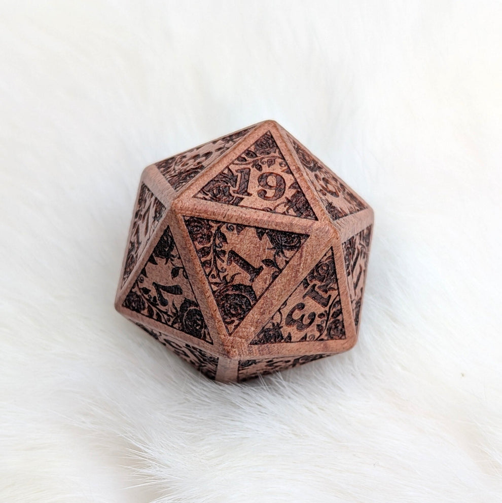 Rose Wood D20 – Large 1.25" Wooden Die with Rose Vines | Fennek & Finch ...