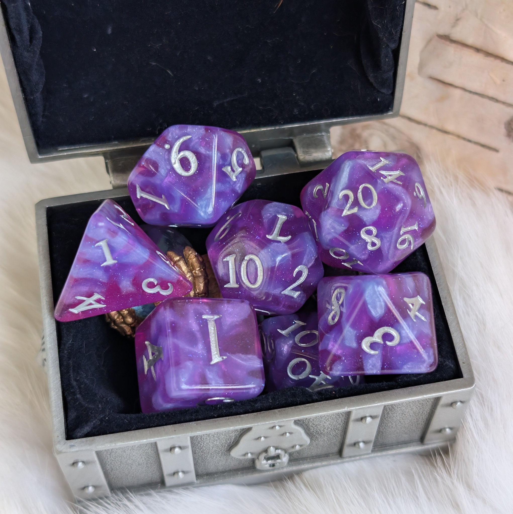 Witch Bolt Fuchsia Purple Resin DnD Dice Set | Fennek and Finch
