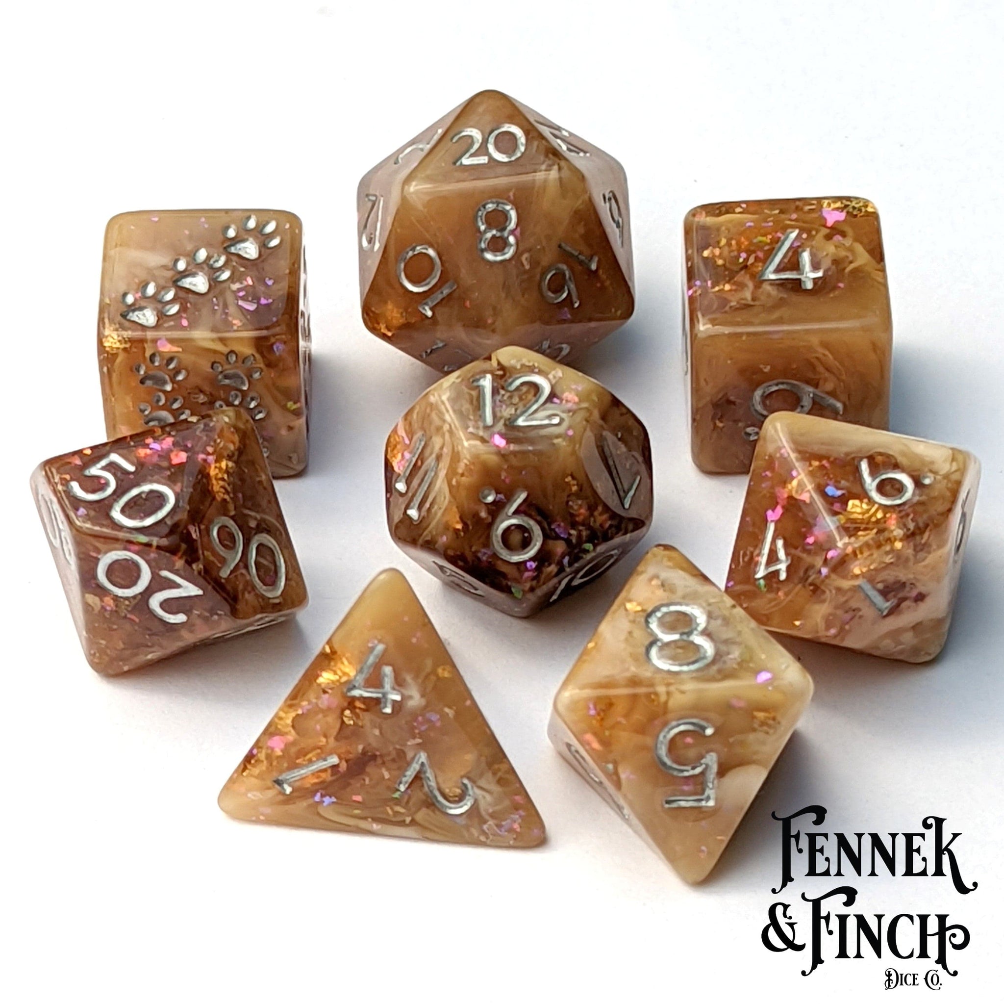 Magic Brew Coffee Dice Set. Brown and cream resin, with Glitter and Fo ...