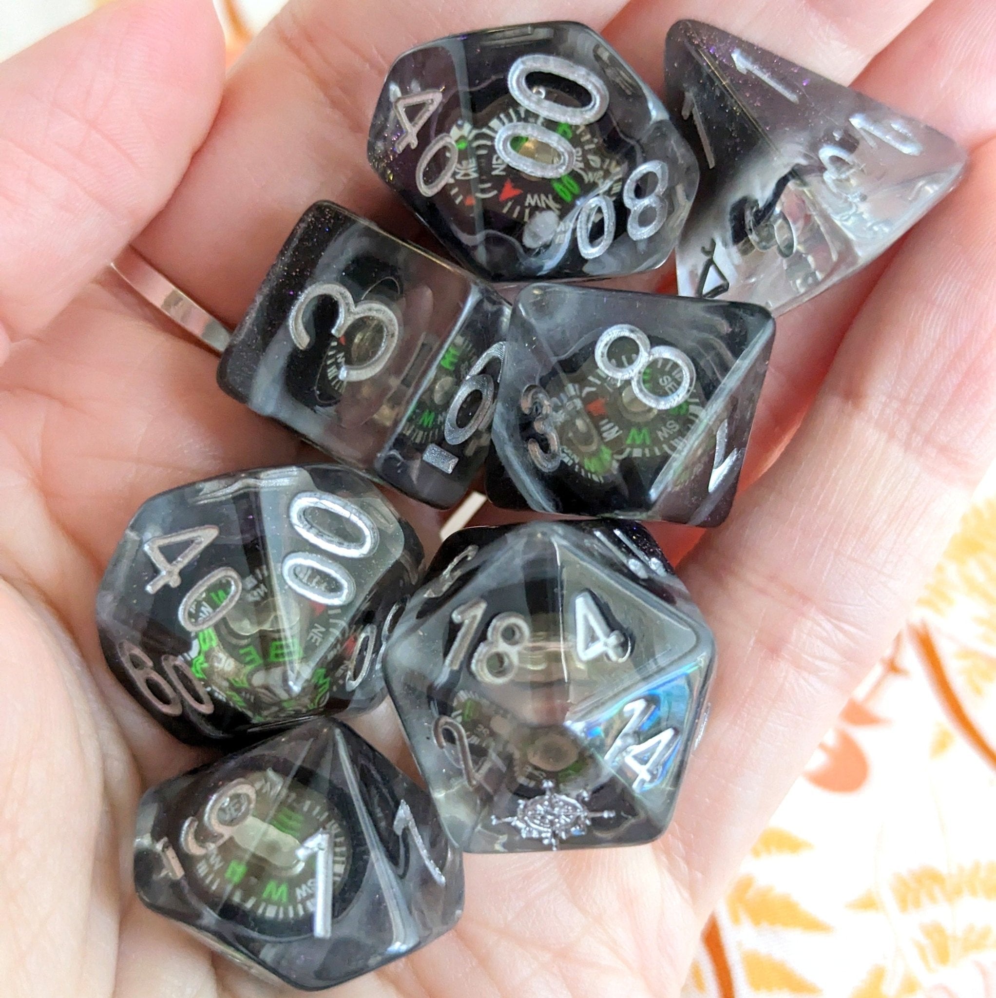 Mini Compass Dice Set – 7pc Real Working Compass DnD Dice TTRPG ...